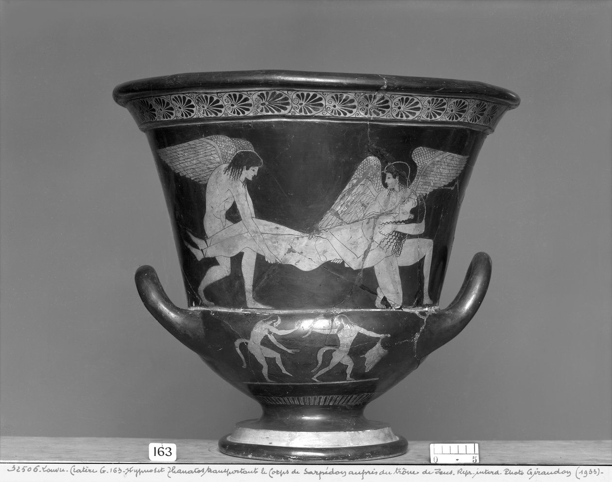Attic red-figure calyx krater depicting Hypnos and Thanatos carrying the body of Sarpedon