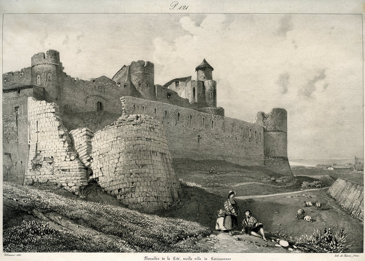 Carcassonne, city wall, heavily damaged