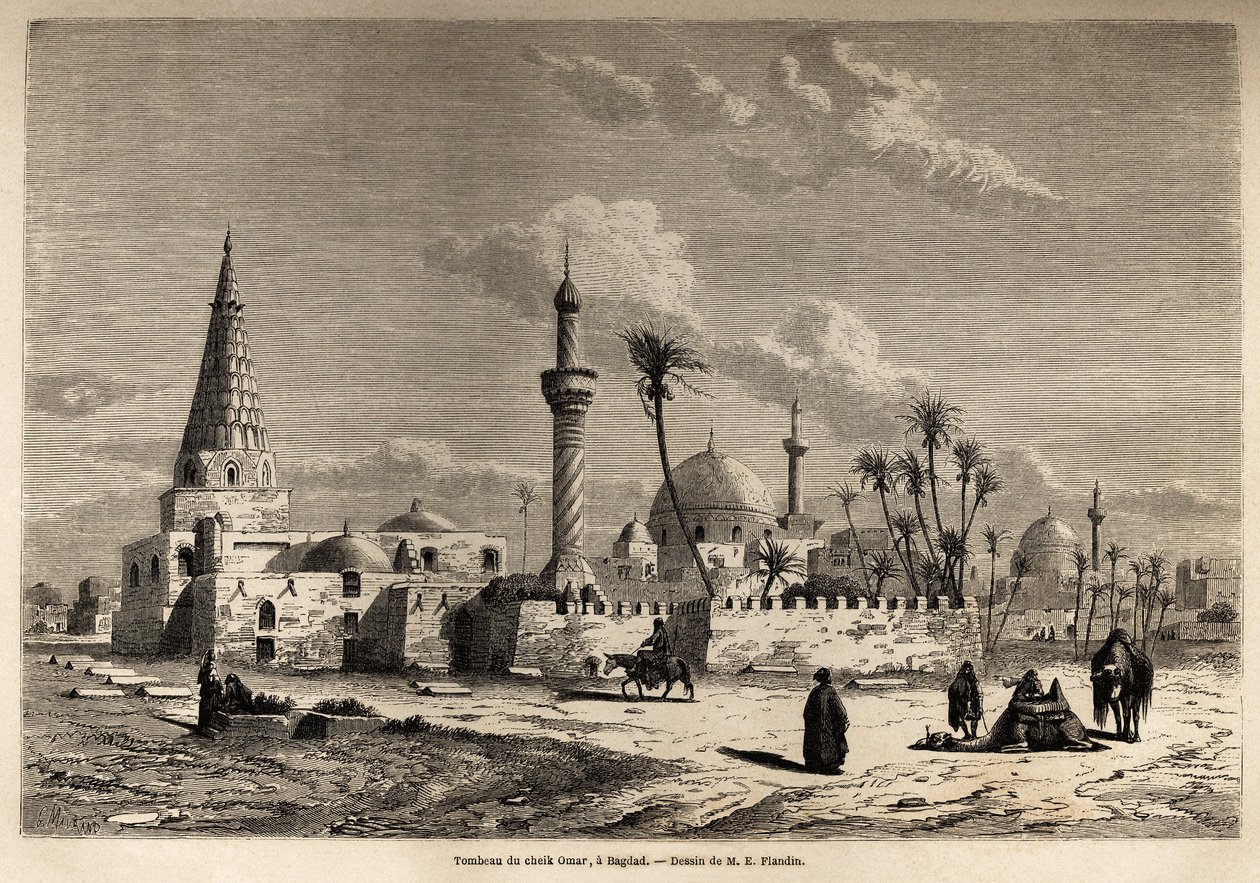 The tomb of Sheikh Omar, in Baghdad, drawing by Eugene Flandin, to ...