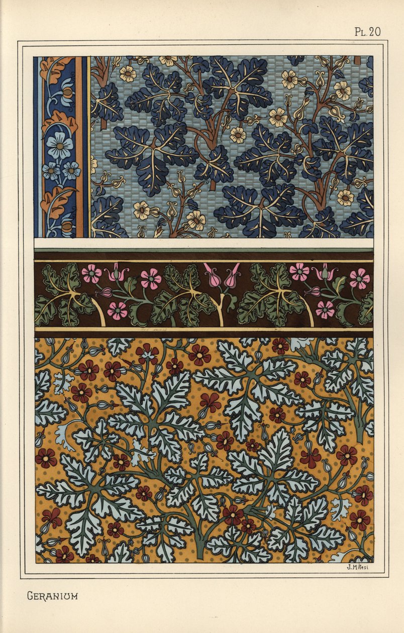Geranium Motifs in Patterns for Wallpaper and Fabric
