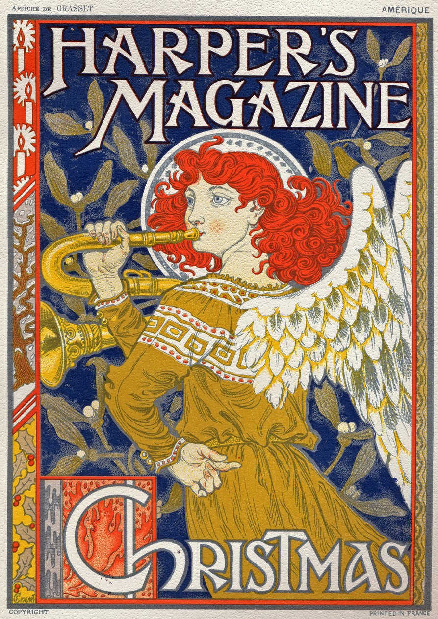 Christmas Angel. Poster by Eugene Grasset for Harper's Magazine, USA