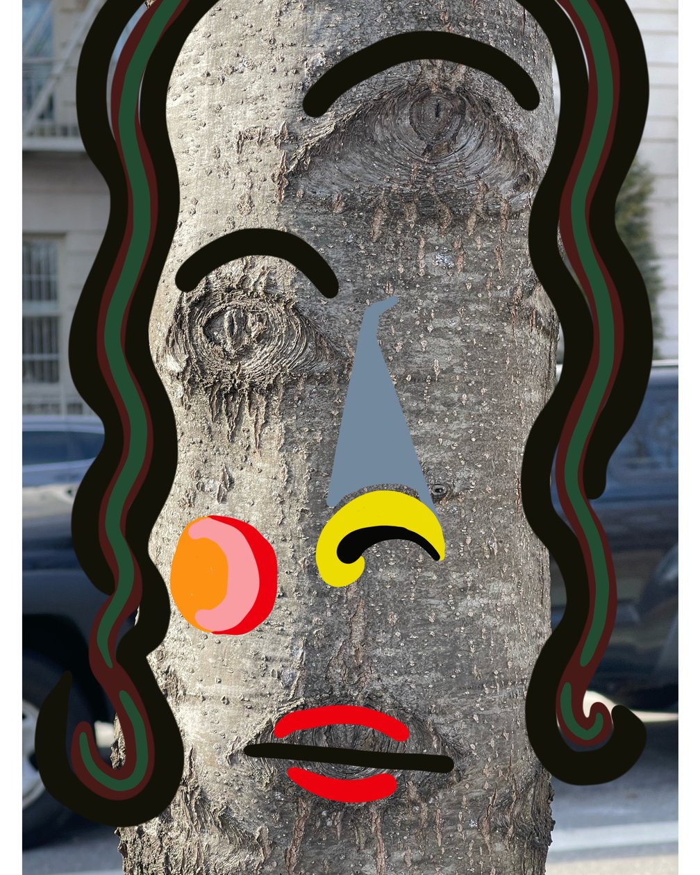 Illustration of Tree Face Using Photography and Drawing, Brooklyn