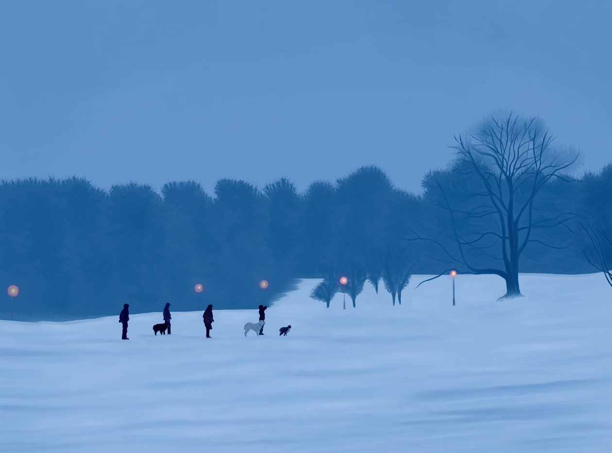 People and Dogs In Snow In Prospect Park by Evan Sklar