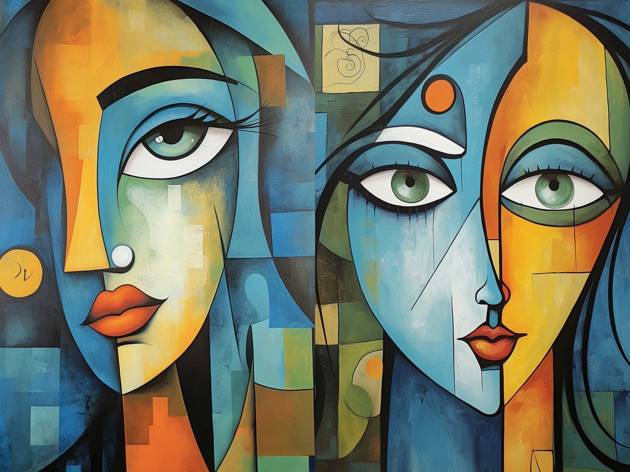 Beautiful Girl's Face in Cubism Style by F. Abderrahim