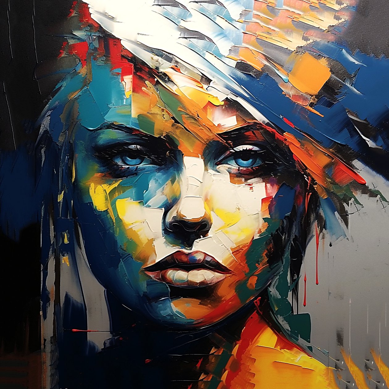 Abstract Beautiful Girls Painting with Blue Eyes