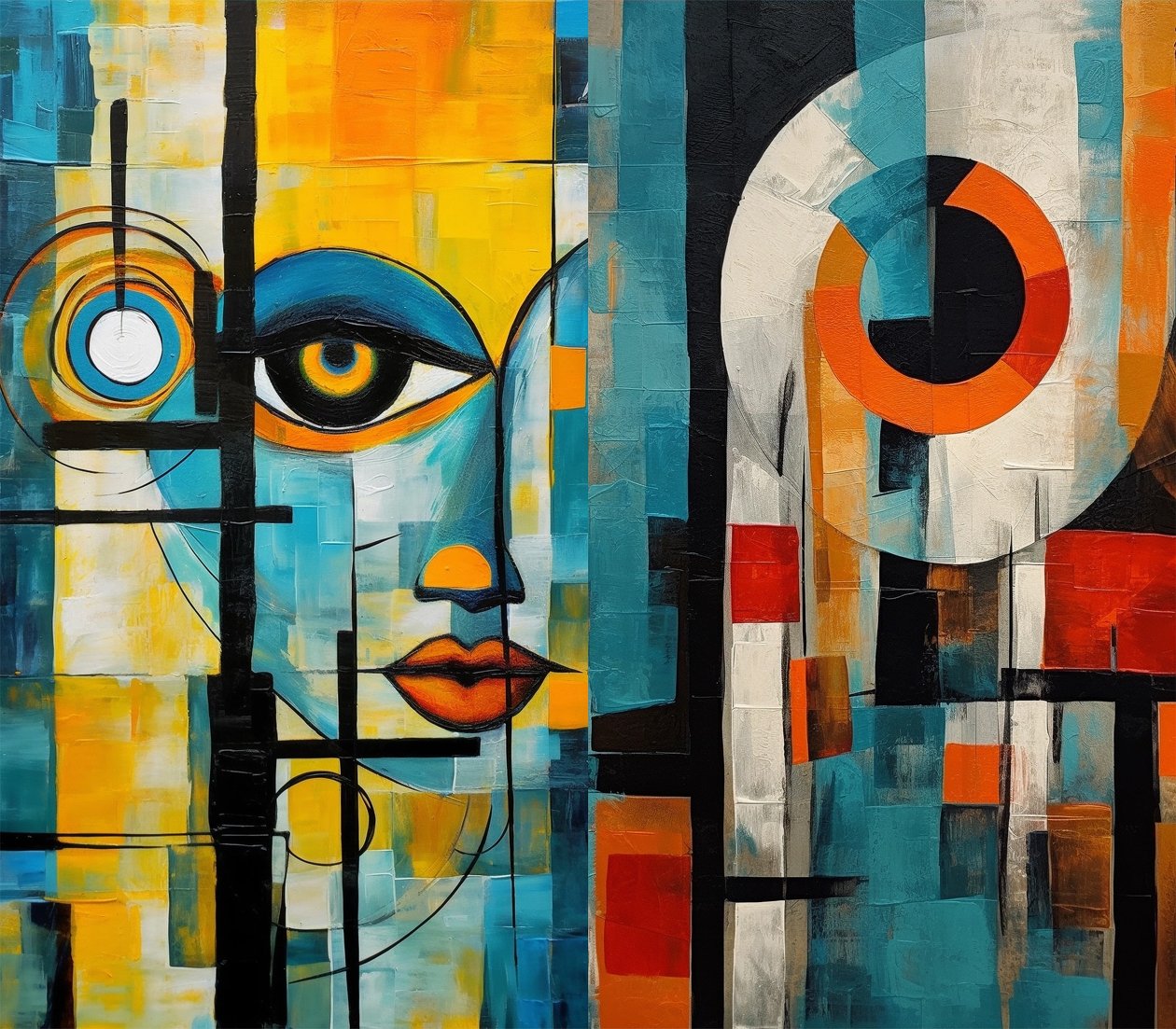 Beautiful Cubist Painting, Female Face in Vivid Colors