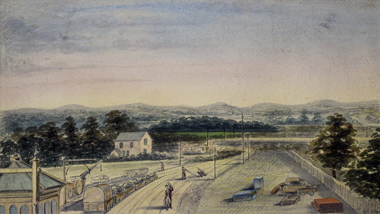 View from bridge at railway station, Lingfield, Surrey looking towards ...