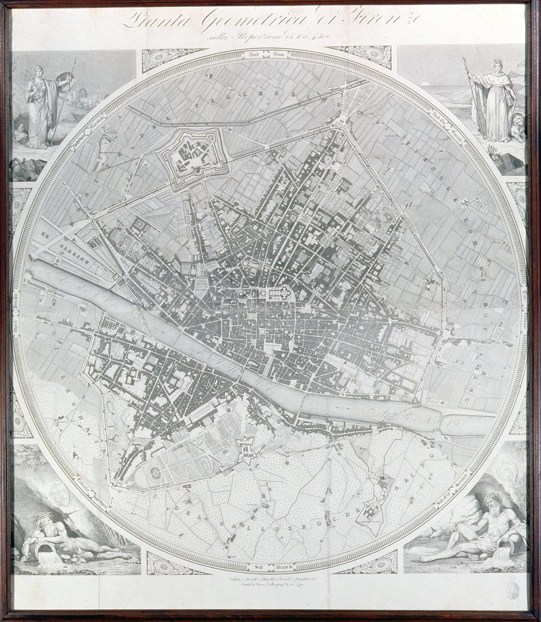 Map of Florence, 1843 and 1866 by Fantozzi: Fine art print