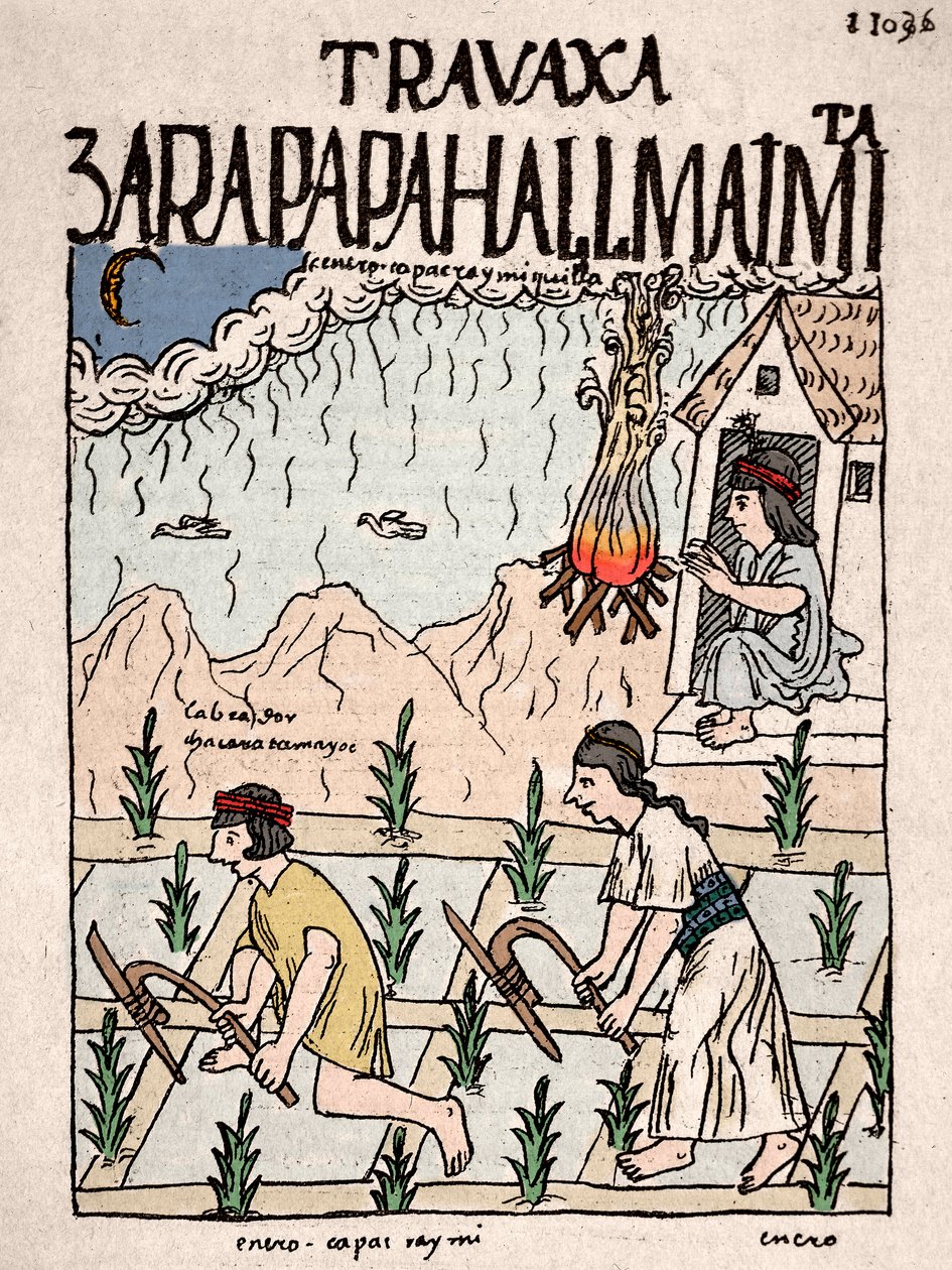 Inca Empire: An Indian couple from the Hatun Runa class works the land ...