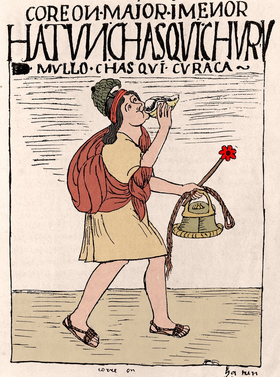 Inca Empire: a Chasquis (or Chaskis), messenger runner, with a qipi on ...