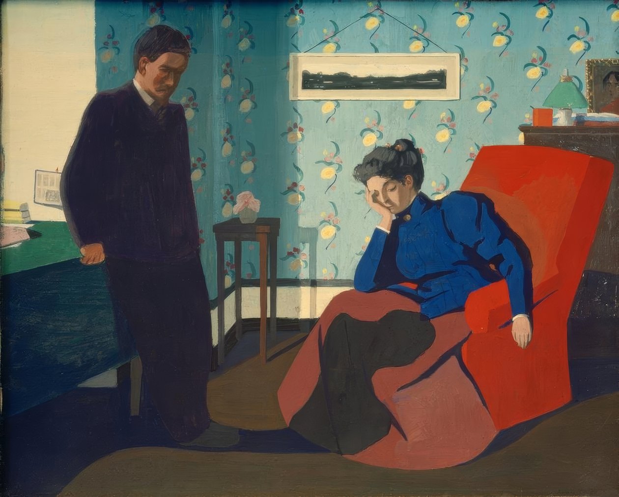 Interior with Red Armchair and Figures