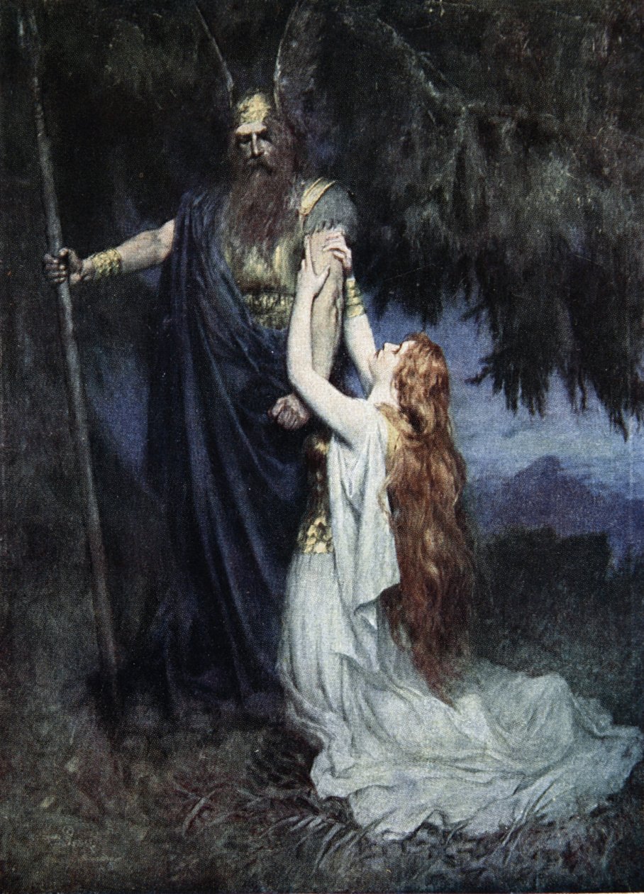 Brunhilde Knelt at His Feet, from 'The Stories of Wagner's Operas' by J ...