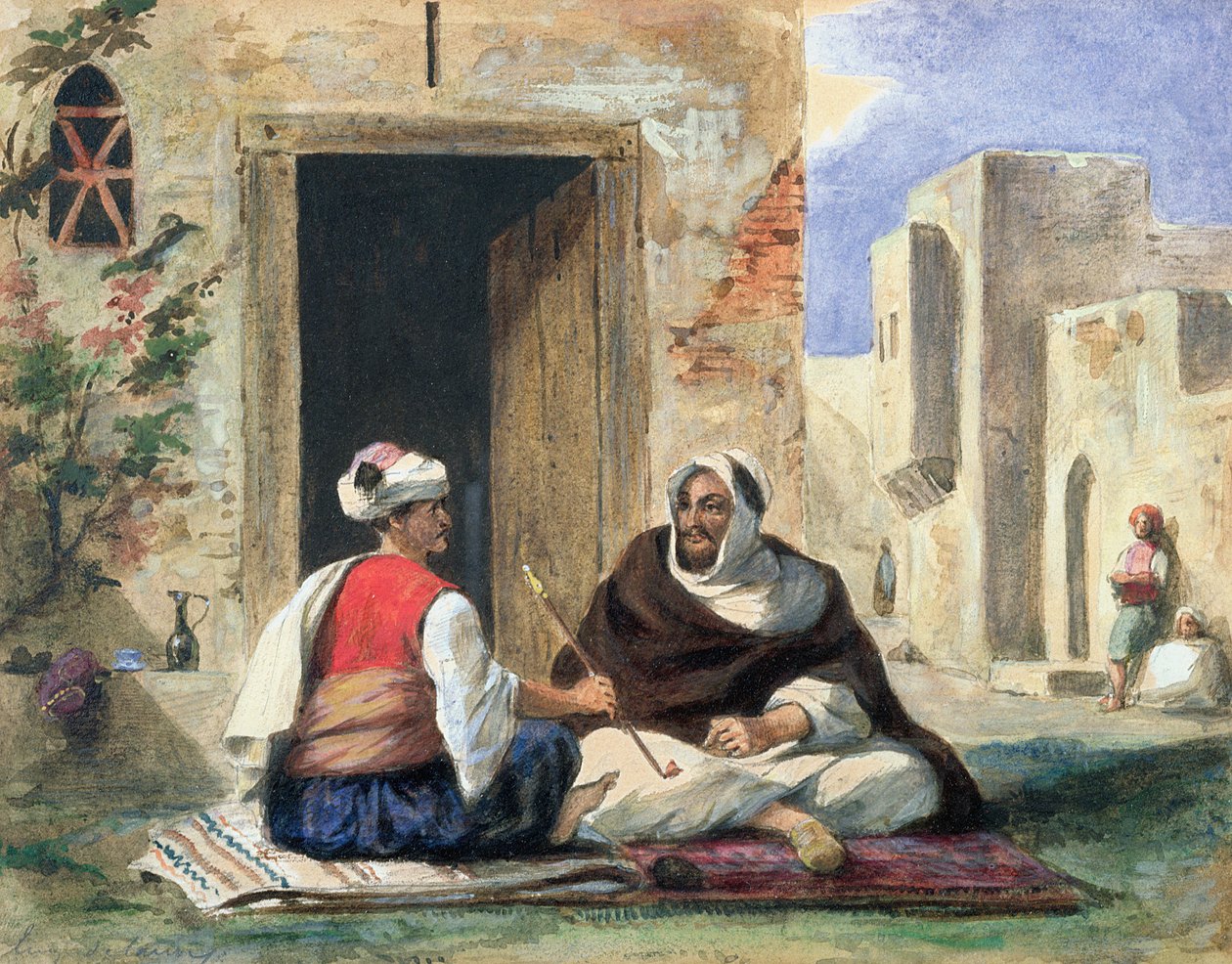 Arab Men Smoking in Front of a House