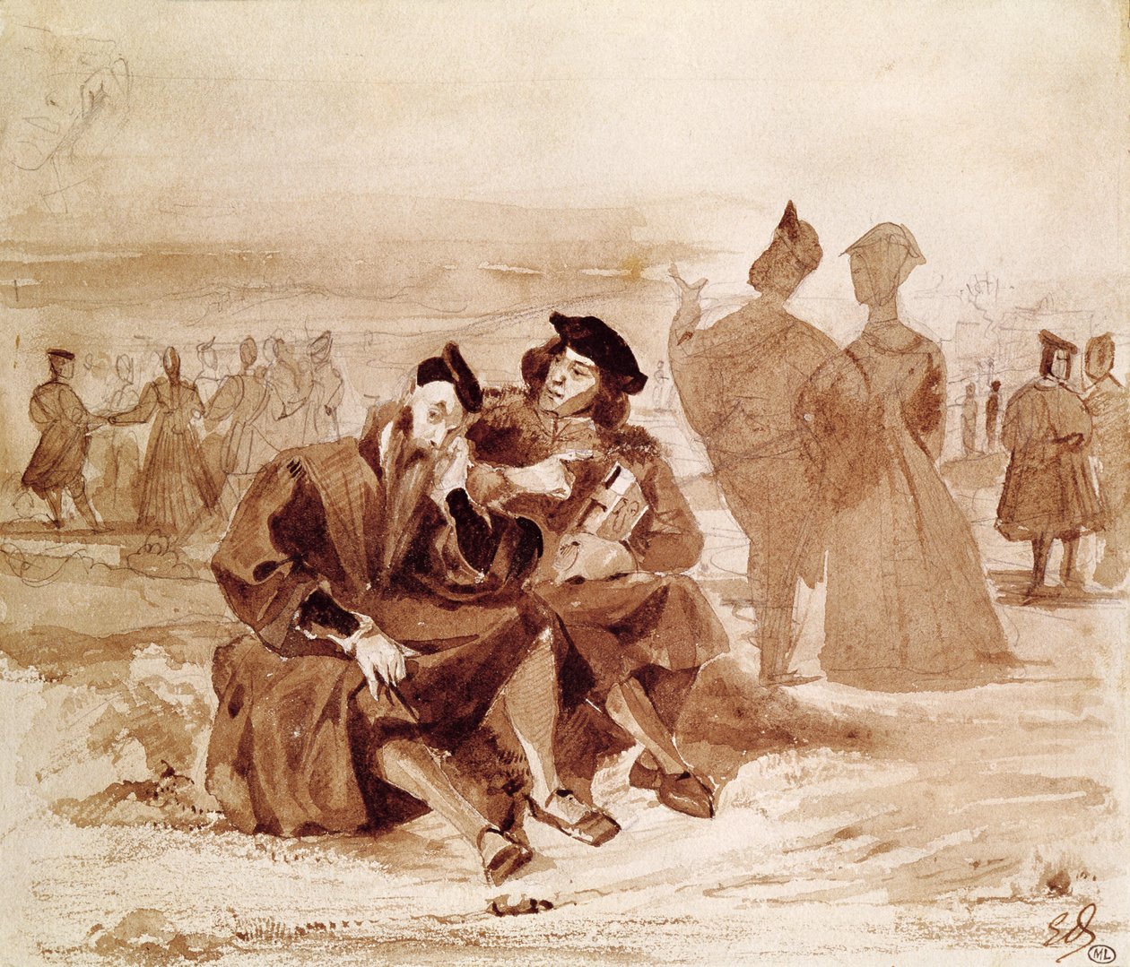 Faust and Wagner in conversation in the countryside, from 'Faust' by ...