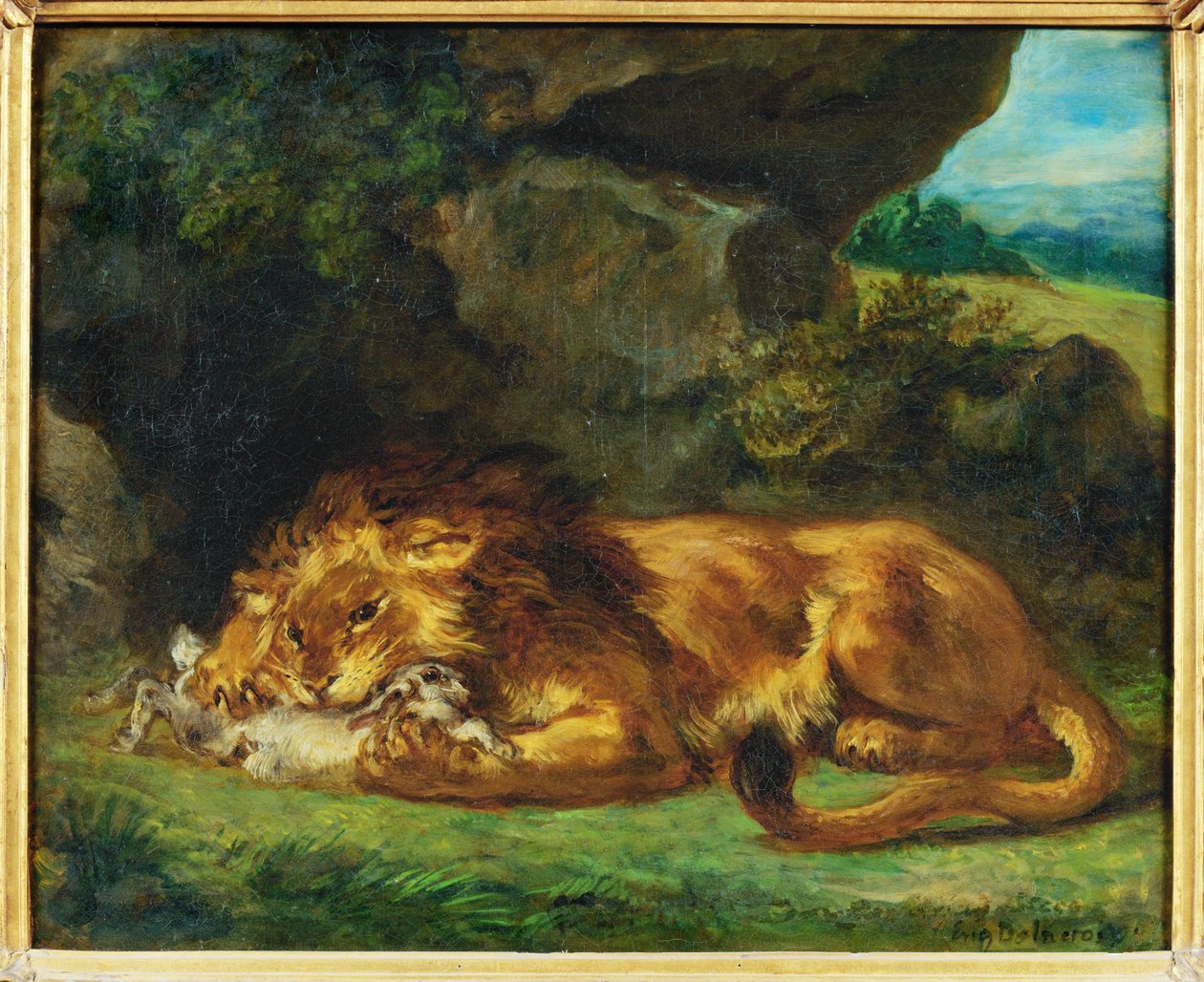 A Lion Devouring a Hare by Ferdinand Victor Eugene Delacroix