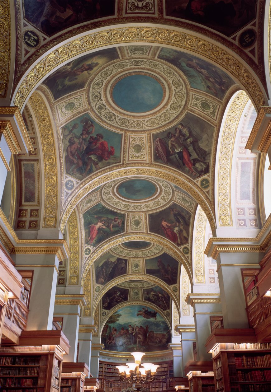 View of the Coffered Library Ceiling with Gilded Stucco Framework ...