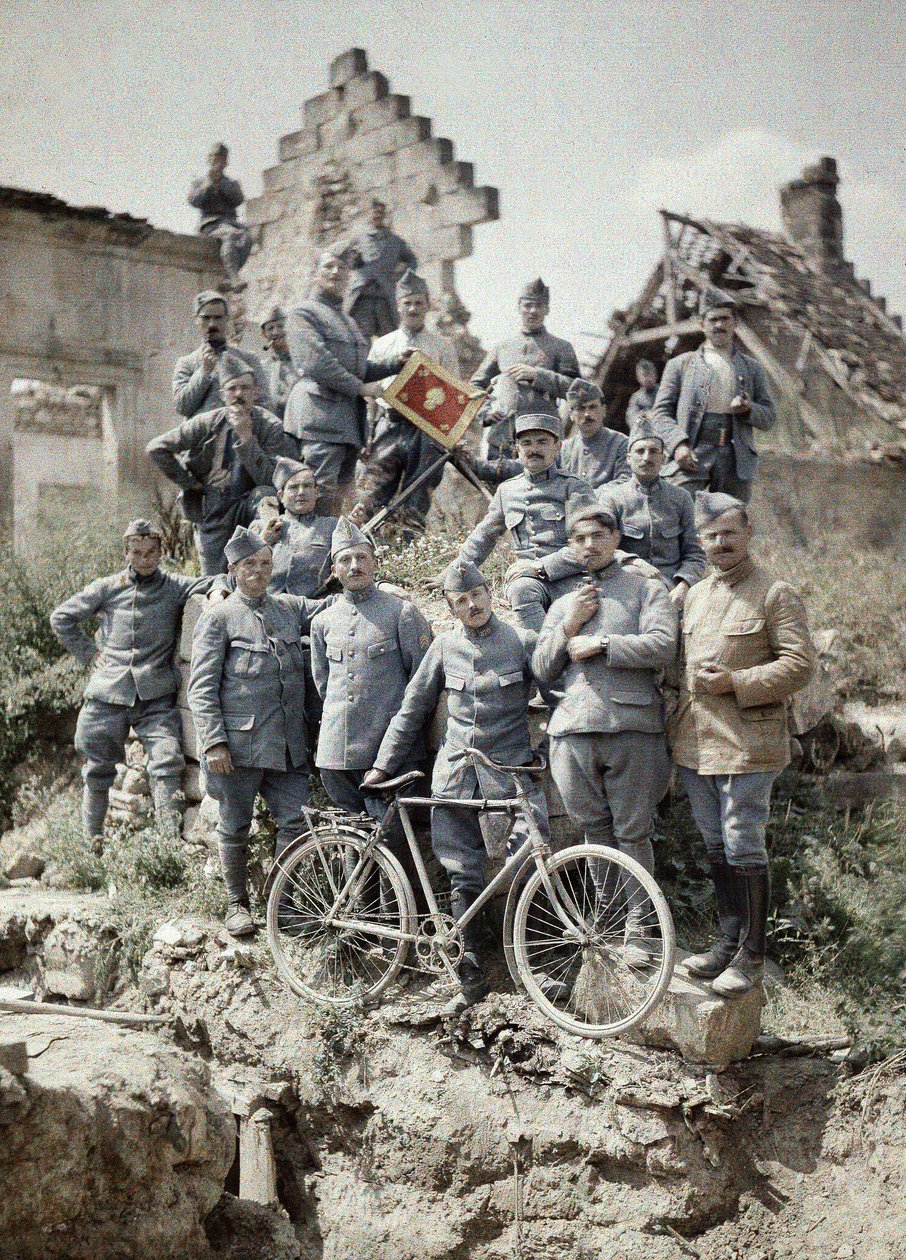 French Officers of the 370th Infantry Regiment Posing in the Ruins ...