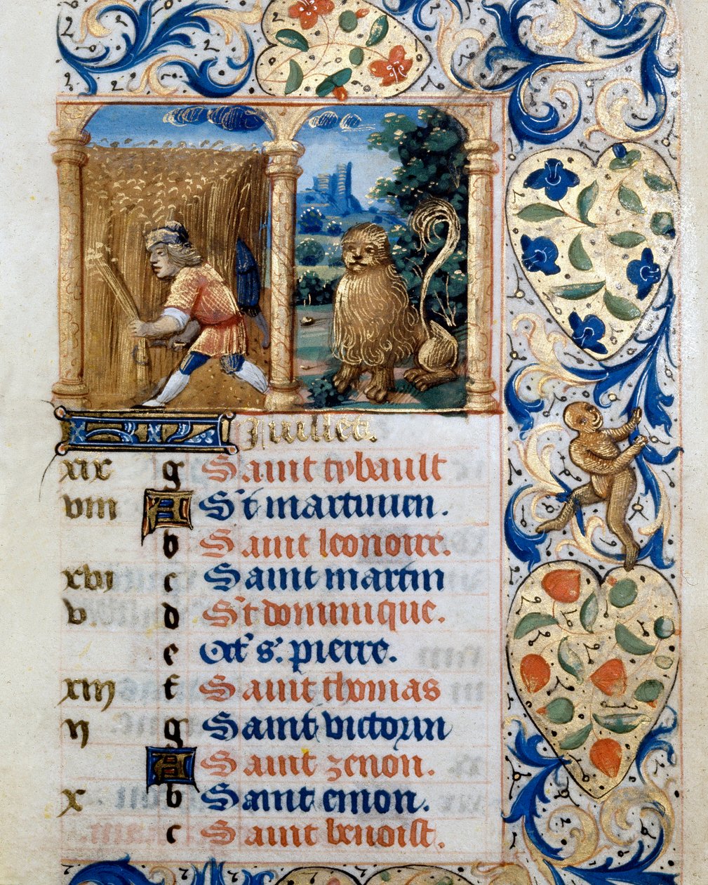 Calendar, July: A Peasant in a Wheat Field and the Sign of the Lion ...