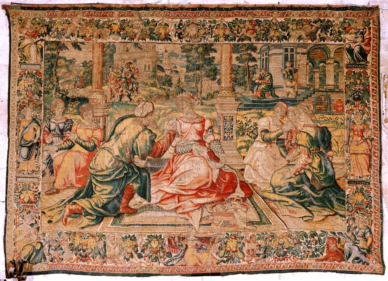 Flemish tapestry. Series Mark Anthony and Cleopatra. Cleopatra and her ...