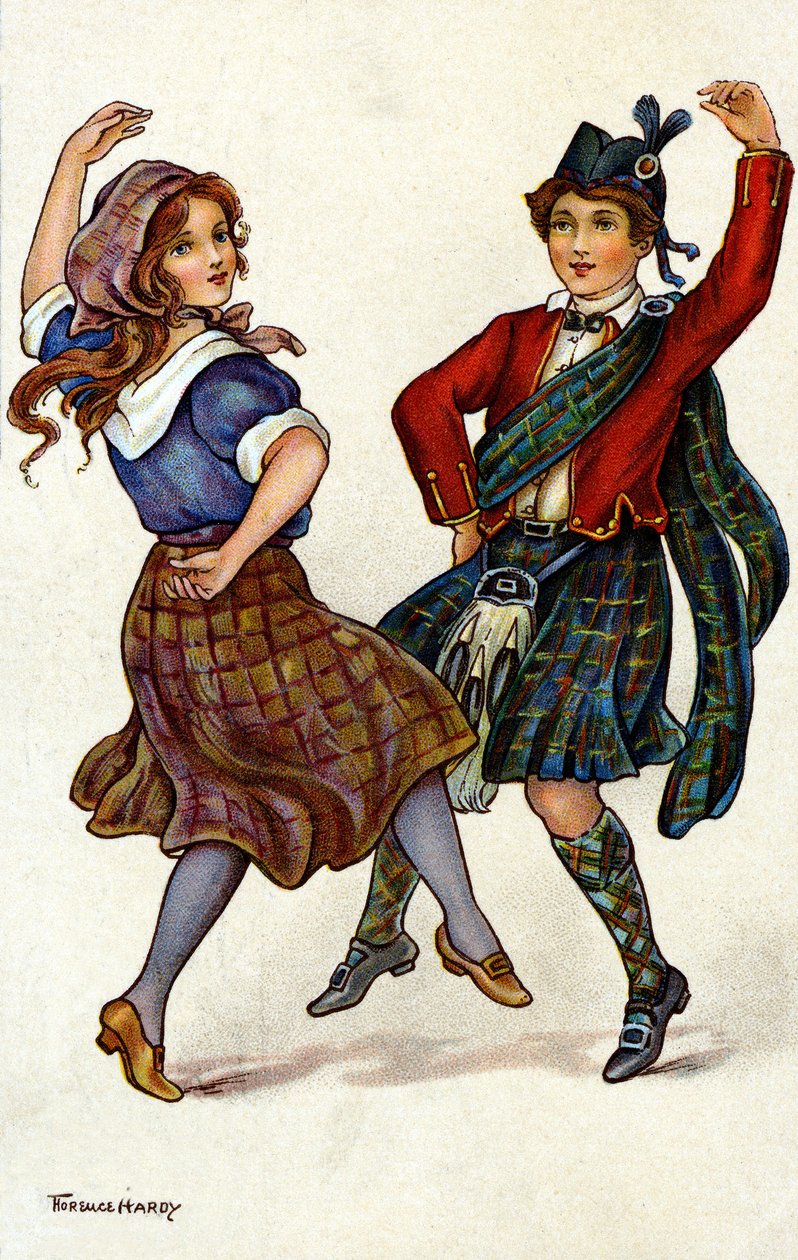 Couple Dancing in Traditional Scottish Costume