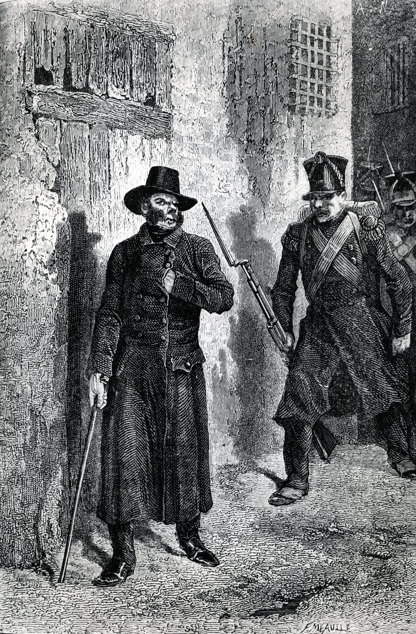 Javert chasing Valjean, illustration from 'Les Miserables' by Victor Hugo