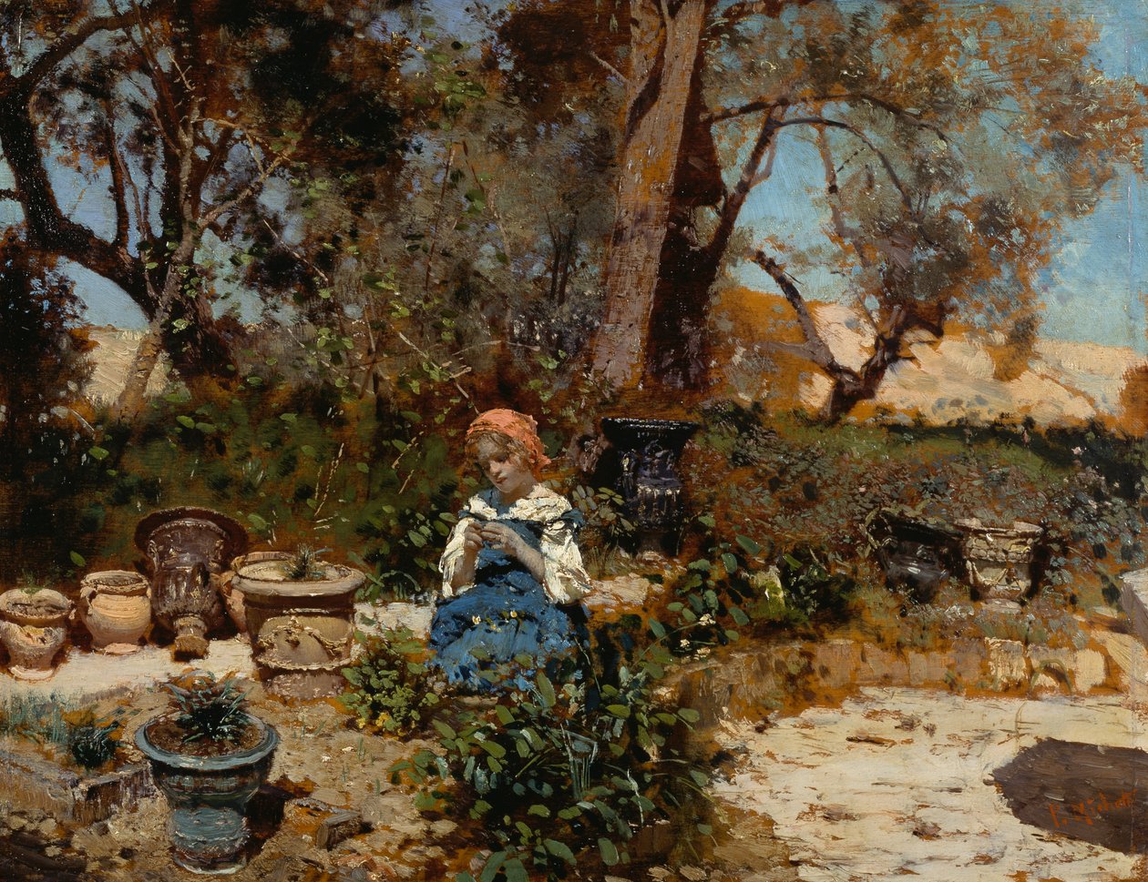 A Girl in the Garden by Francesco Paolo Michetti