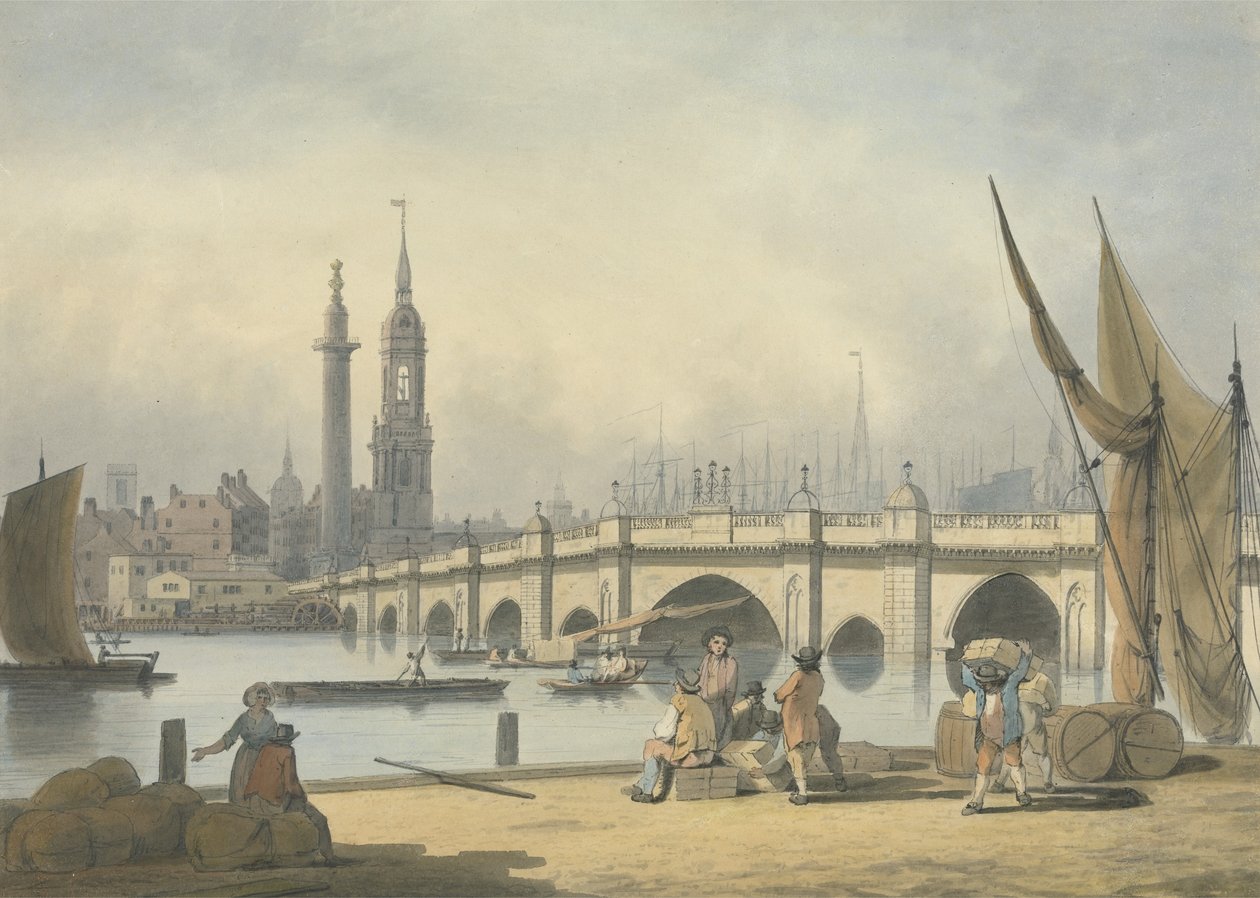 London Bridge and the Monument, c.1795 by Francis Nicholson