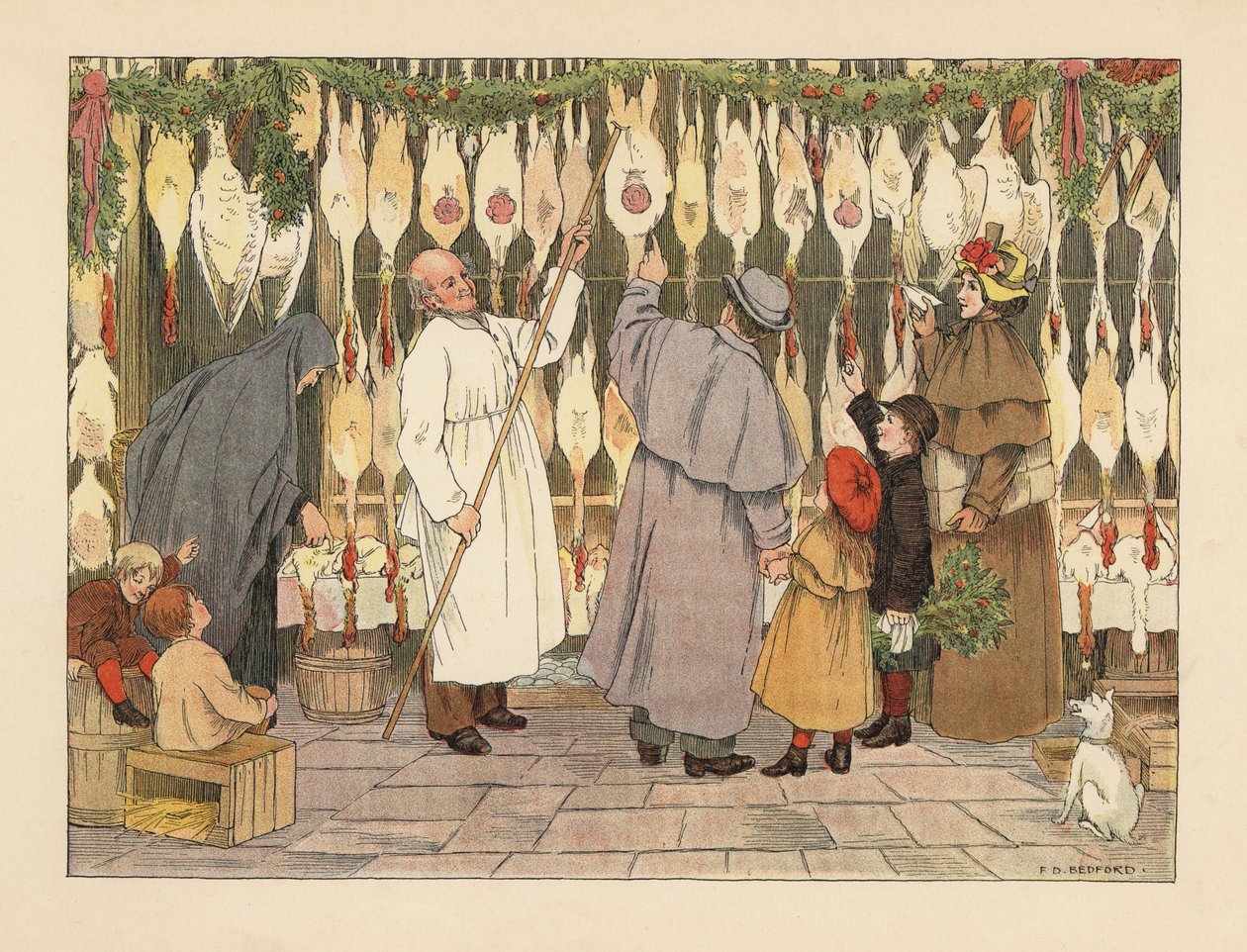 Victorian Family Choosing a Turkey for Christmas at the Poulterers