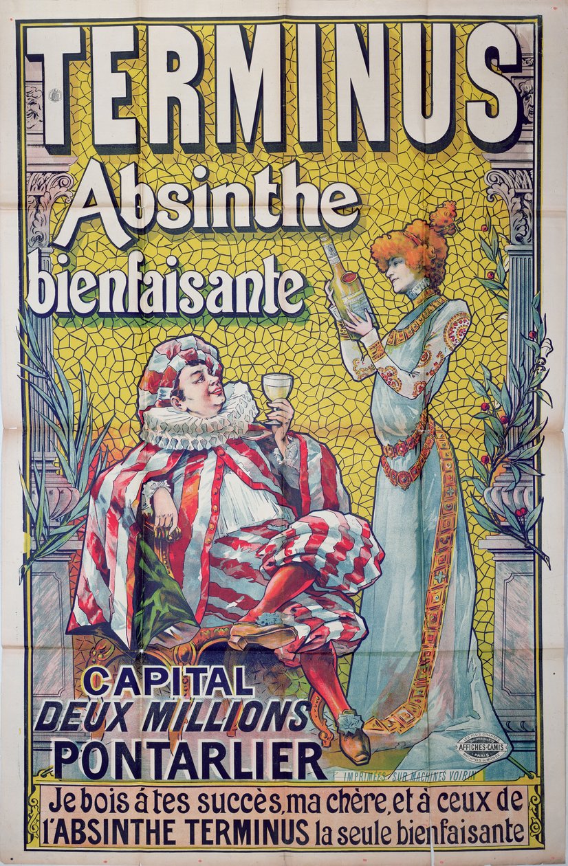 Poster advertising 'Terminus' absinthe, starring Sarah Bernhardt as ...