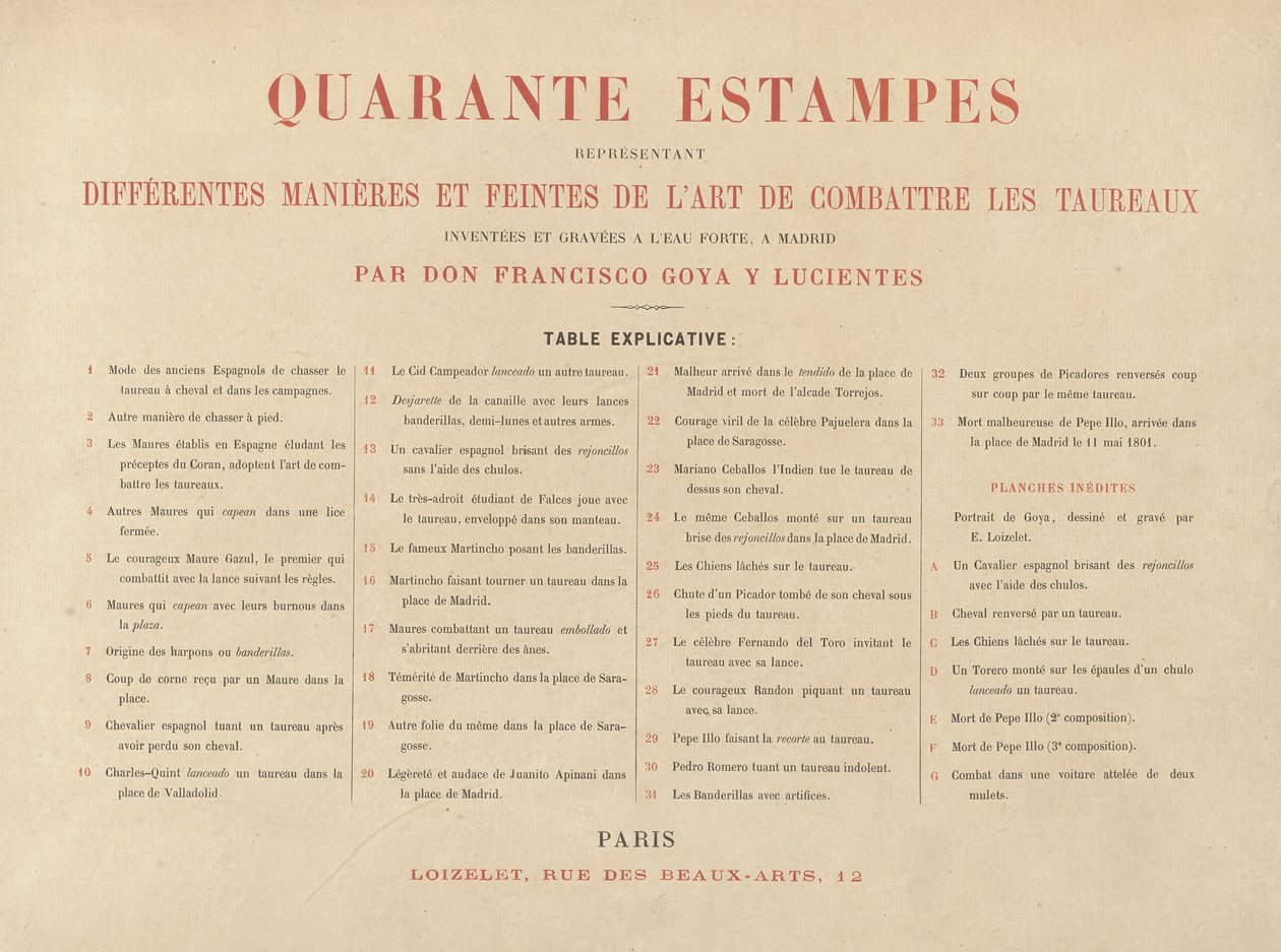 Explanatory Sheet, from La tauromaquia (Third Edition)