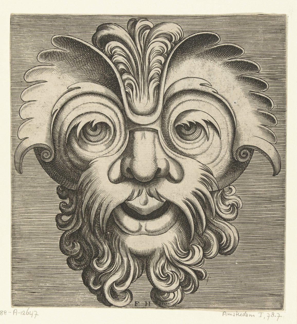 Mask with beard and mustache with curls, a tuft of curls rests on the ...