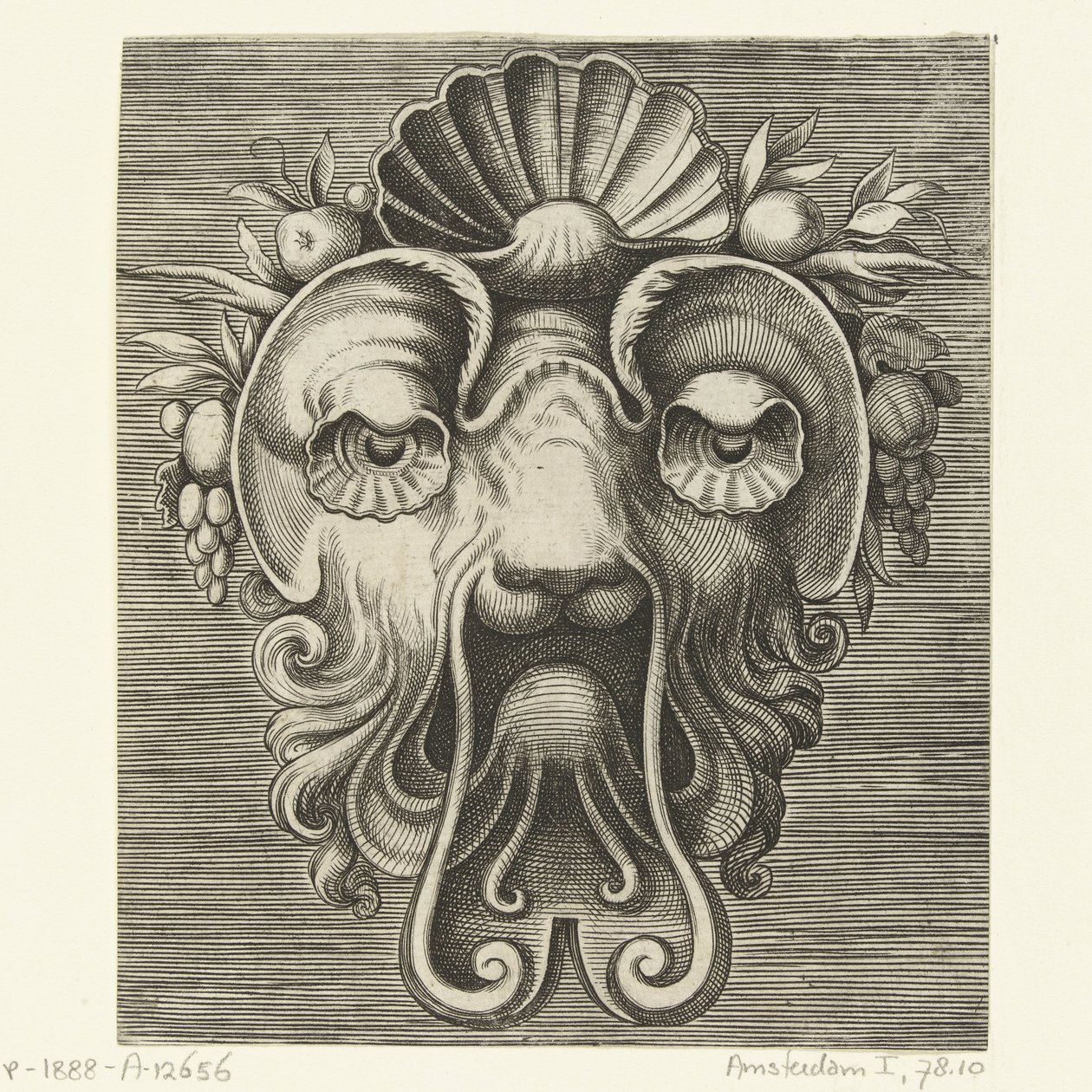 Mask with Shell-Shaped Eyes and a Shell Between Clusters of Fruit on ...