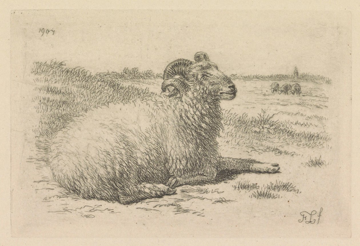 Lying Ram in a Meadow by Frans Lebret: Buy fine art print