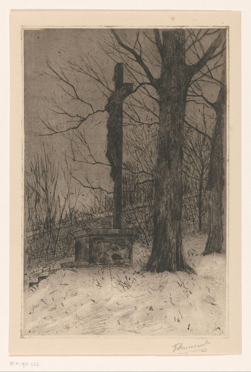 Crucifix next to tree by Frans Smissaert (signed by artist)
