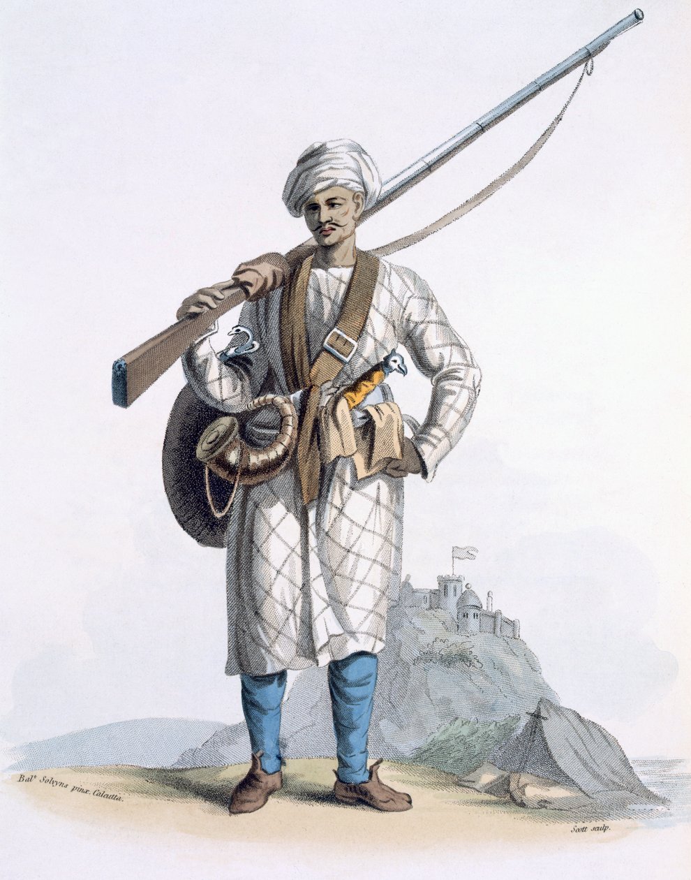 Behaleea or Hindu Soldier, from 'Costumes of India' by E. Orme, 1804