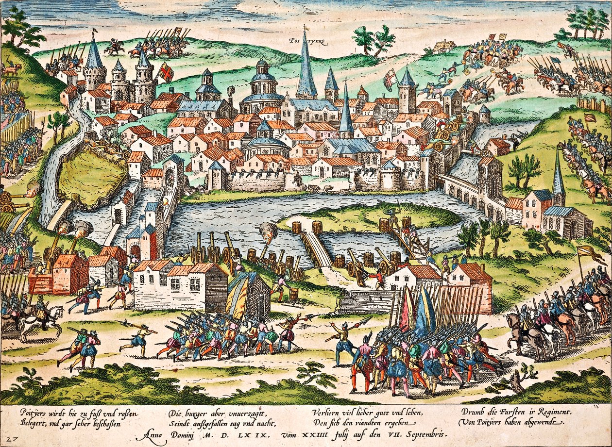 Papists Lay Siege to Poitiers, July 1569, engraving