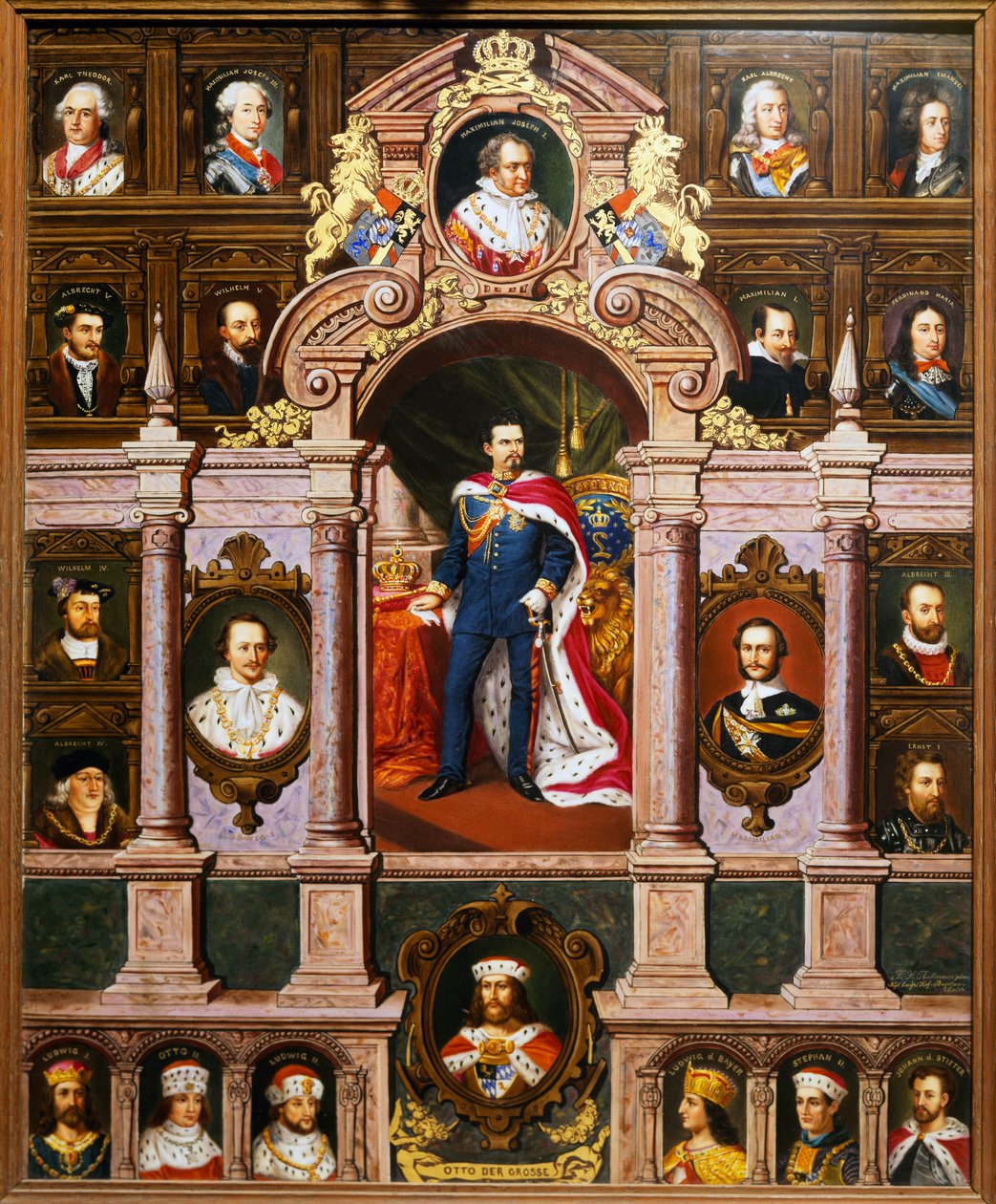 Panel with portraits of the Bavarian kings of the Wittelsbach family ...