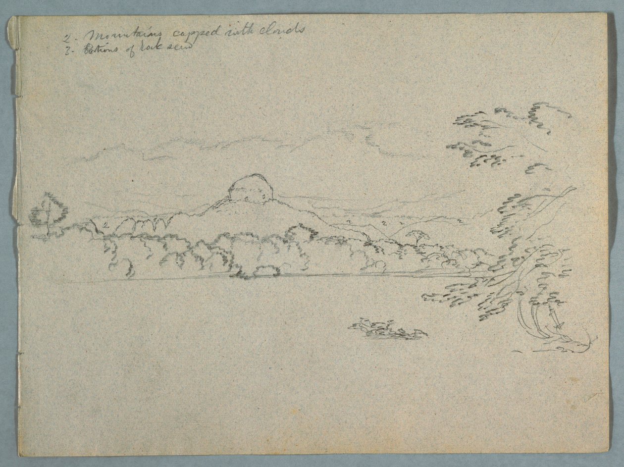 Cloud-capped South American Mountain Landscape Seen Beside a Bay, 1853