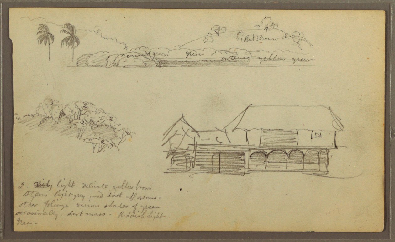 Landscape, Tree tops, house, 1857 by Frederic Edwin Church