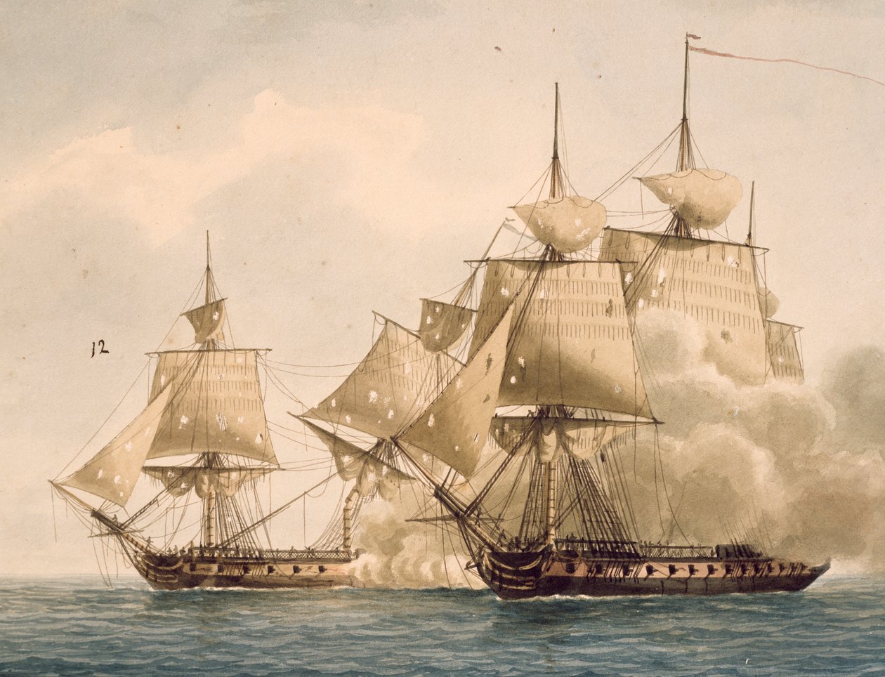 Fighting between French Frigate Amazone and British Frigate Santa ...