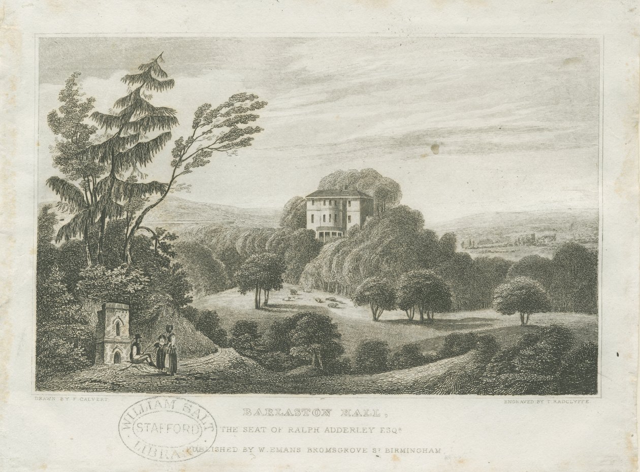 Barlaston Hall: engraving by Frederick Calvert
