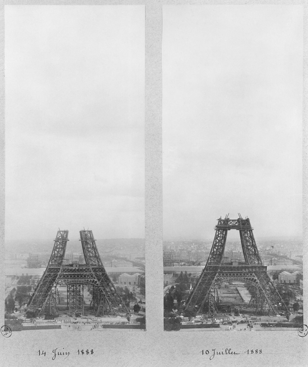 Two Views of the Construction of the Eiffel Tower, Paris, 14th June and ...