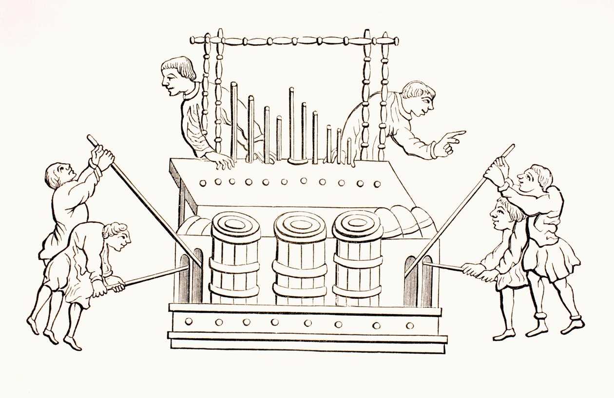 12th Century Bellows Organ with Two Keyboards, from 'Les Arts au Moyen Age'