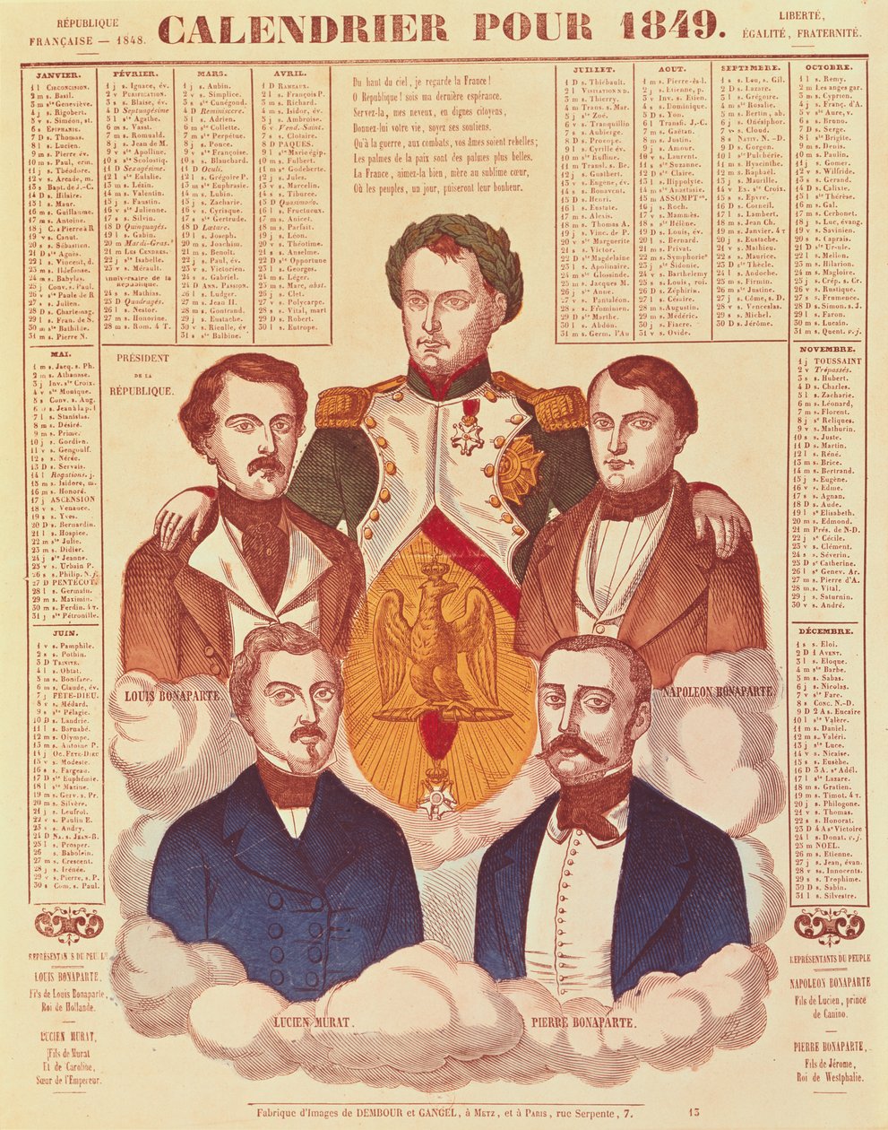 Calendar for 1849 Depicting the Bonaparte Family
