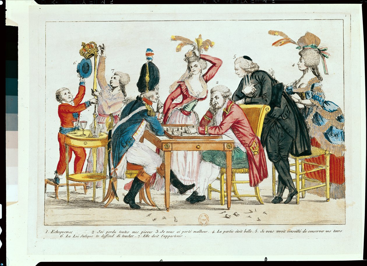 Caricature of Louis XVI (1754-93) Playing Chess with a Soldier of the ...