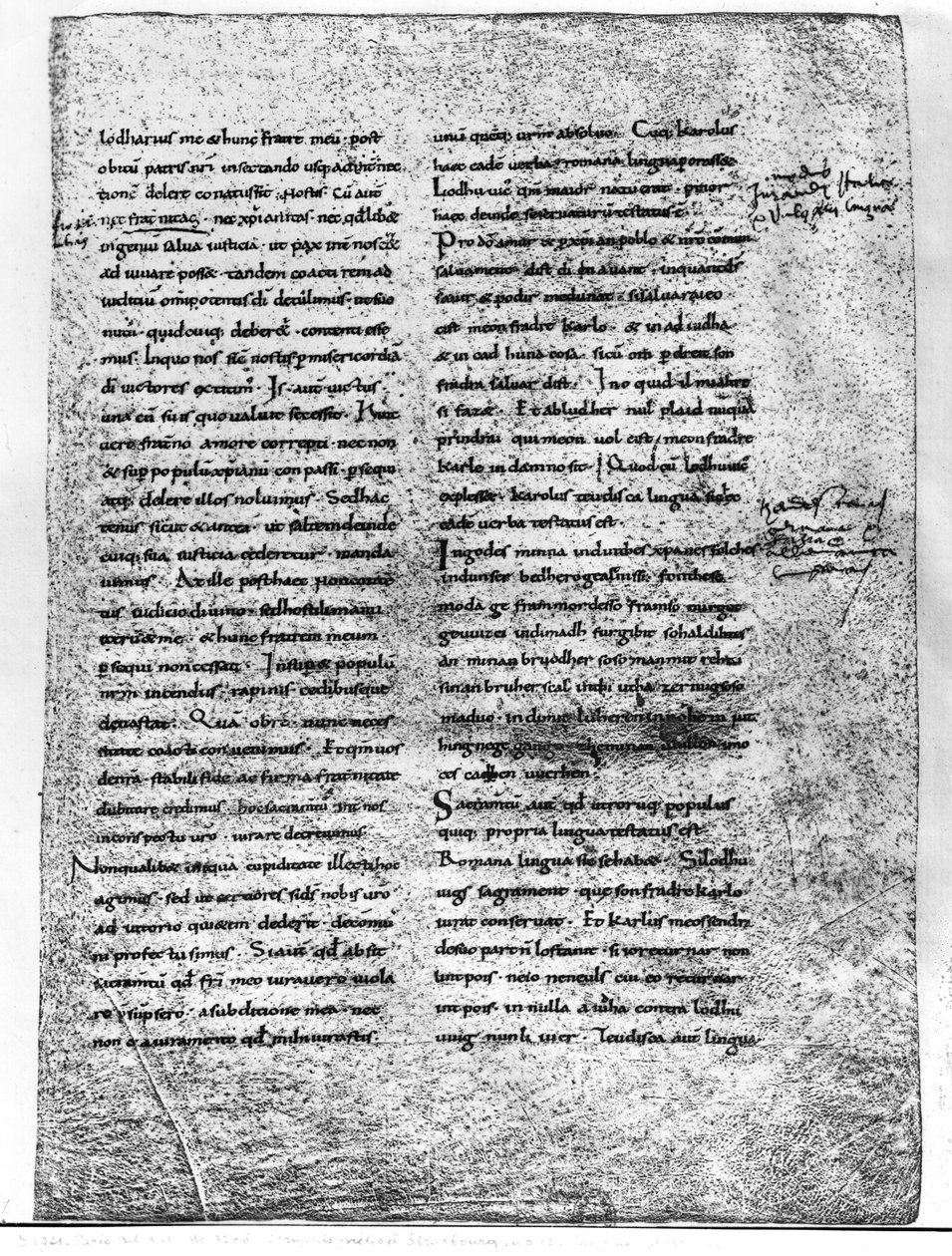 The Oath of Strasbourg, sworn by Charles the Bald and Louis the German