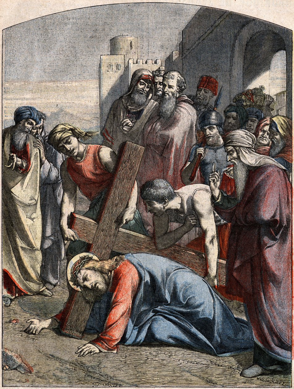 Bible Scene - Way of the Cross: Jesus falls for the first time