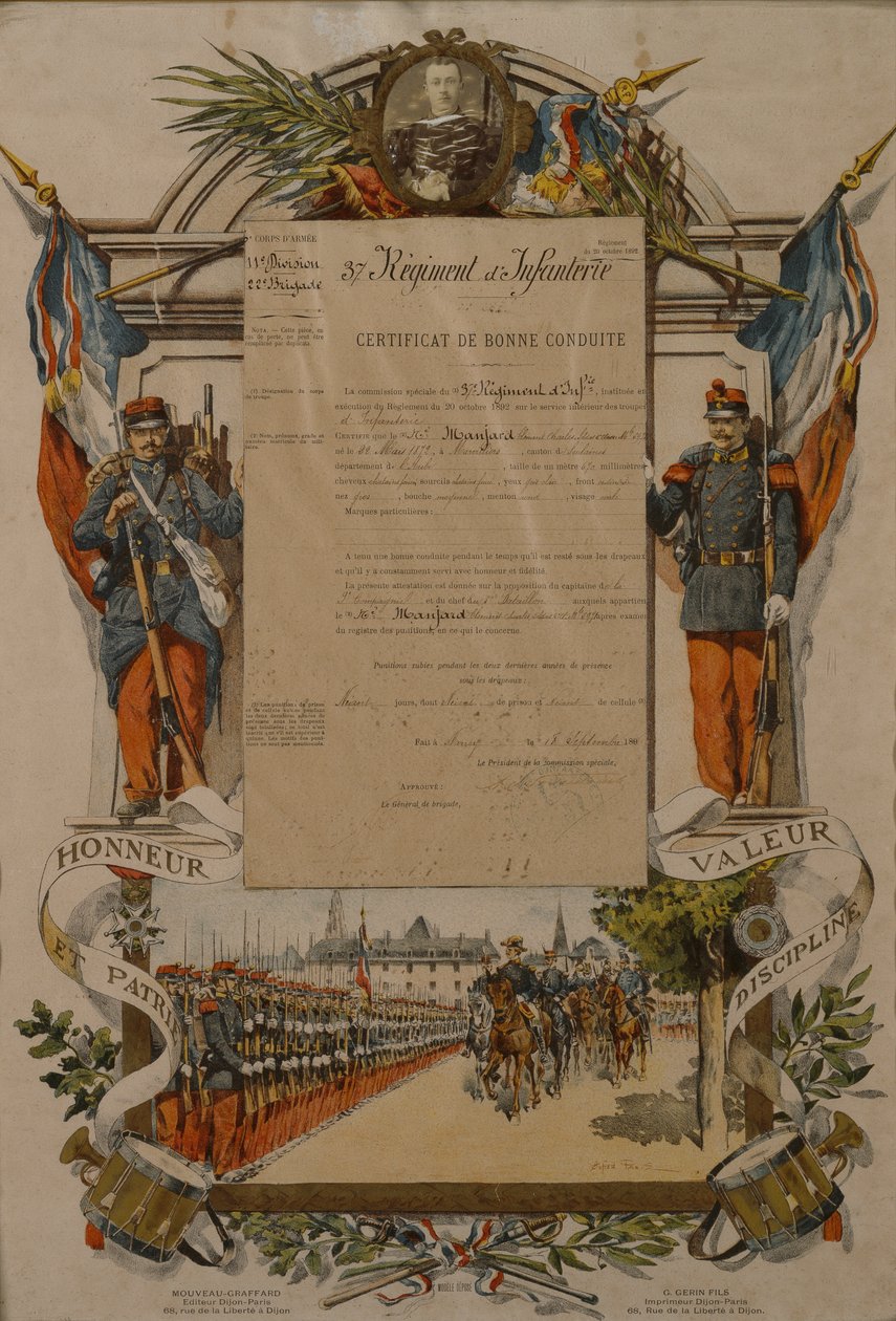 Certificate of good behaviour, 37th Infantry Regiment, 1896
