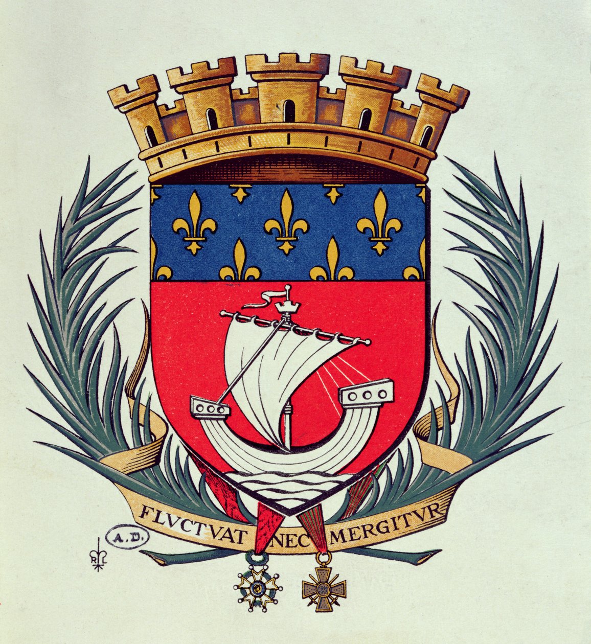 Coat of arms of the city of Paris with the motto Fluctuat Nec Mergitur ...