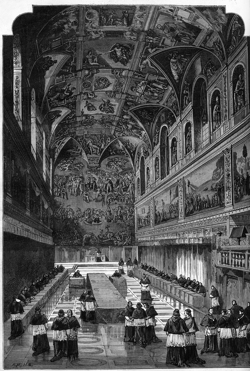 Conclave of 1878: view of the interior of the Sistine Chapel during the ...